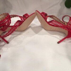 Marchesa | Shoes | Marchesa Red Laser Cut Design Open Toe Ribbon Tie ...